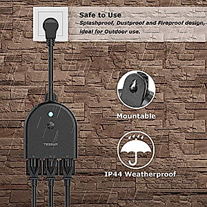 Outdoor Smart Plug, TESSAN WiFi Smart Outlet Switch with 3 Individual Sockets Work with Alexa Echo Google Home, Wireless Remote Control Outlet,Timer by Smartphone, Weatherproof Outdoor Power Strip