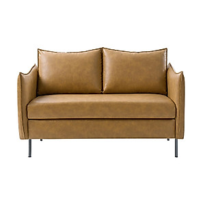 HULALA HOME 53" Faux Leather Loveseat Sofa, 2 Seater Loveseat Couch with Solid Wooden Frame, Modern Small Couches for Small Space with Curved Arms Removable Cushions(Camel)
