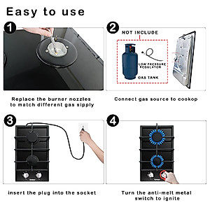 Karinear Gas Cooktop 2 Burner Propane Cooktop, 12 Inch LPG/NG Dual Fuel Gas Stove Top, Built-in Tempered Glass Gas Cooktop for Apartment, Indoor, RV