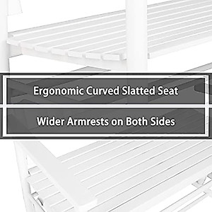 VEIKOUS 2-Person Patio Glider Bench Outdoor Porch Garden Wooden Loveseat Rocking Chair Gliding Double Seat White