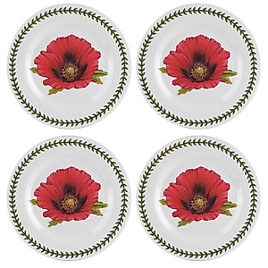 Portmeirion Botanic Garden Collection Salad Plate | Set of 4 Round Salad Plates | 8 Inch Plates with Poppy Motif | Made from Melamine for Indoor and Outdoor use | Dishwasher Safe