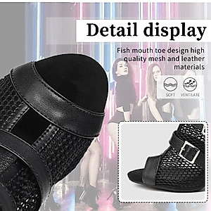 VCIXXVCE Women's Heels Dance Shoes Black with Zipper Peep Toe Rubber Sole Ballroom Salsa Ankle Dance Boots 3 1/3inch Heel,9 B(M) US