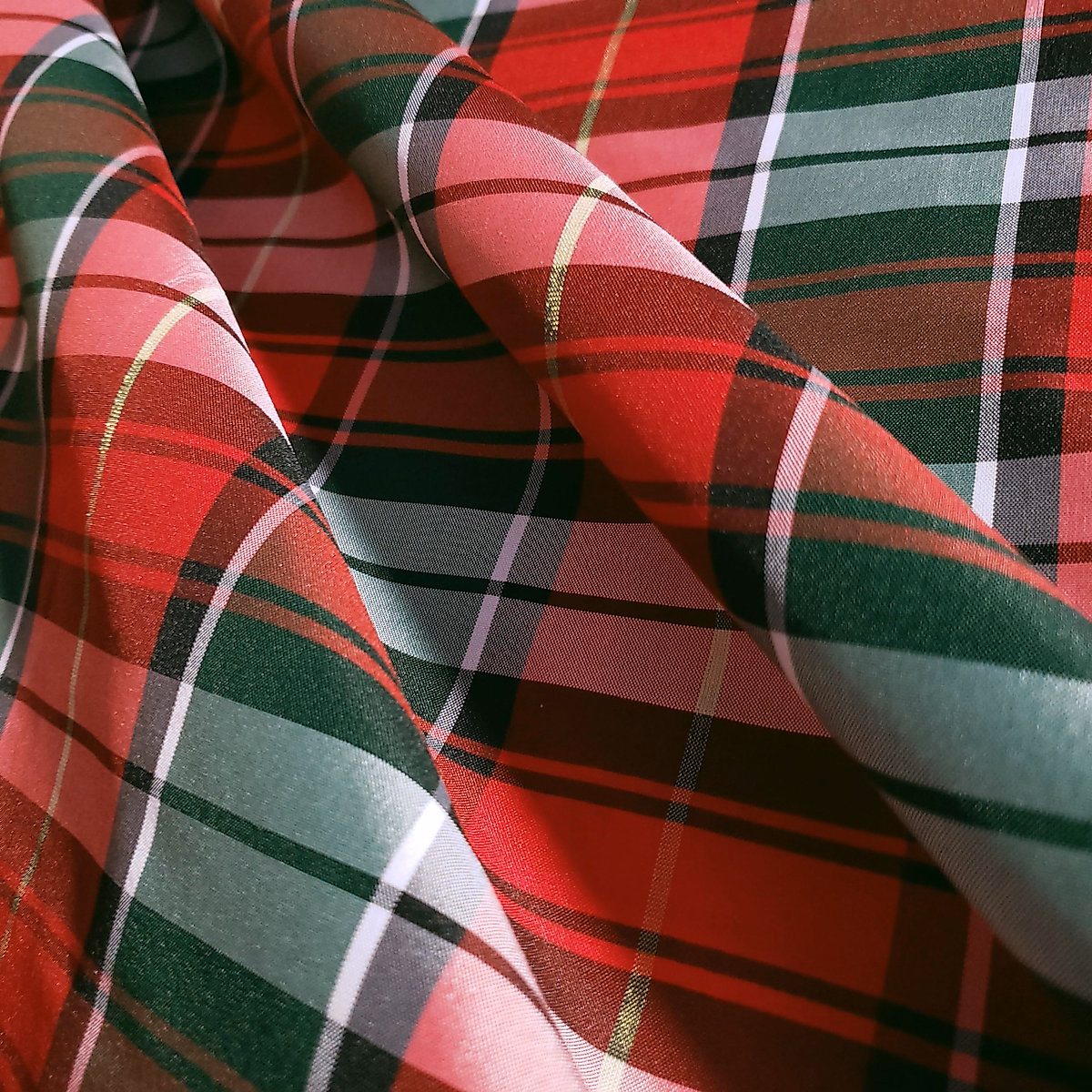 Generic Taffeta Holiday Plaid - Hunter Green, Red, White, Gold - Christmas Metallic Tartan Fabric 58"" by The Yard, TAFFHGP01