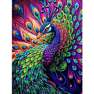 Suyaloo 5D Diamond Painting Kits for Adults - Peacock Diamond Art Kits for Adults Kids Beginner,DIY Animals Round Full Drill Paintings with Diamonds Gem Art for Adults Home Wall Decor 11.8x15.7inch