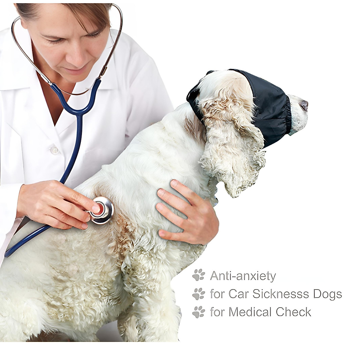 Dog Eye Mask - Dog Calming Cap Doggy Blindfold Shading Dog Eye Cover, Prevent Barking & Hair Free Pet Head Wrap for Small Medium Dogs (S)