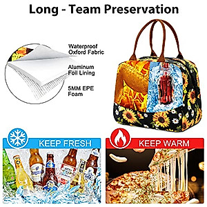Idle Hippo Lunch Bags for Women Insulated Lunch Box Cooler Tote Bag with Front Pocket Reusable Lunch Bag for Men Adults Girls Work Hiking Picnic - Sunflower