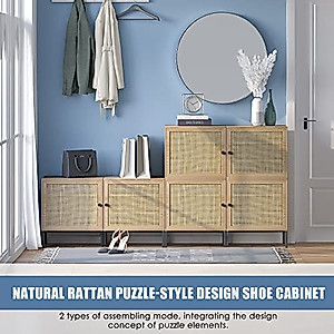 Brafab Free Standing Shoe Rack, Rattan Shoe Storage Cabinet with 2 Combinations of Shape, Multifunctional Slim Entryway Shoe Organizer with Adjustable Shelve for Entryway, Hallway, Window (Natural)