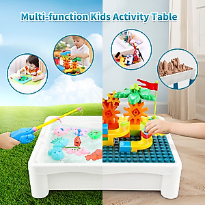 JONEALA Double Sided Kids Activity Table Set, 5-in-1 Multi Play Sand Water Table Toys, 105pcs Marble Run Building Blocks Table for Toddlers Age 1 2 3 Boys Girls, Toy Storage & Adjustable Heighten