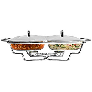 Galashield Chafing Dish Buffet Set Warming Tray with Lids Stainless Steel with 2 Oven Safe Glass Dishes Buffet Servers (1.5-Quart Each Tray)