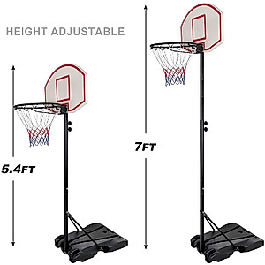 JupiterForce Basketball Hoop Outdoor 5.5-7Ft Height Adjustable, Portable Basketball Hoops & Goals with Backboard&Wheels for Kids/Adults Indoor