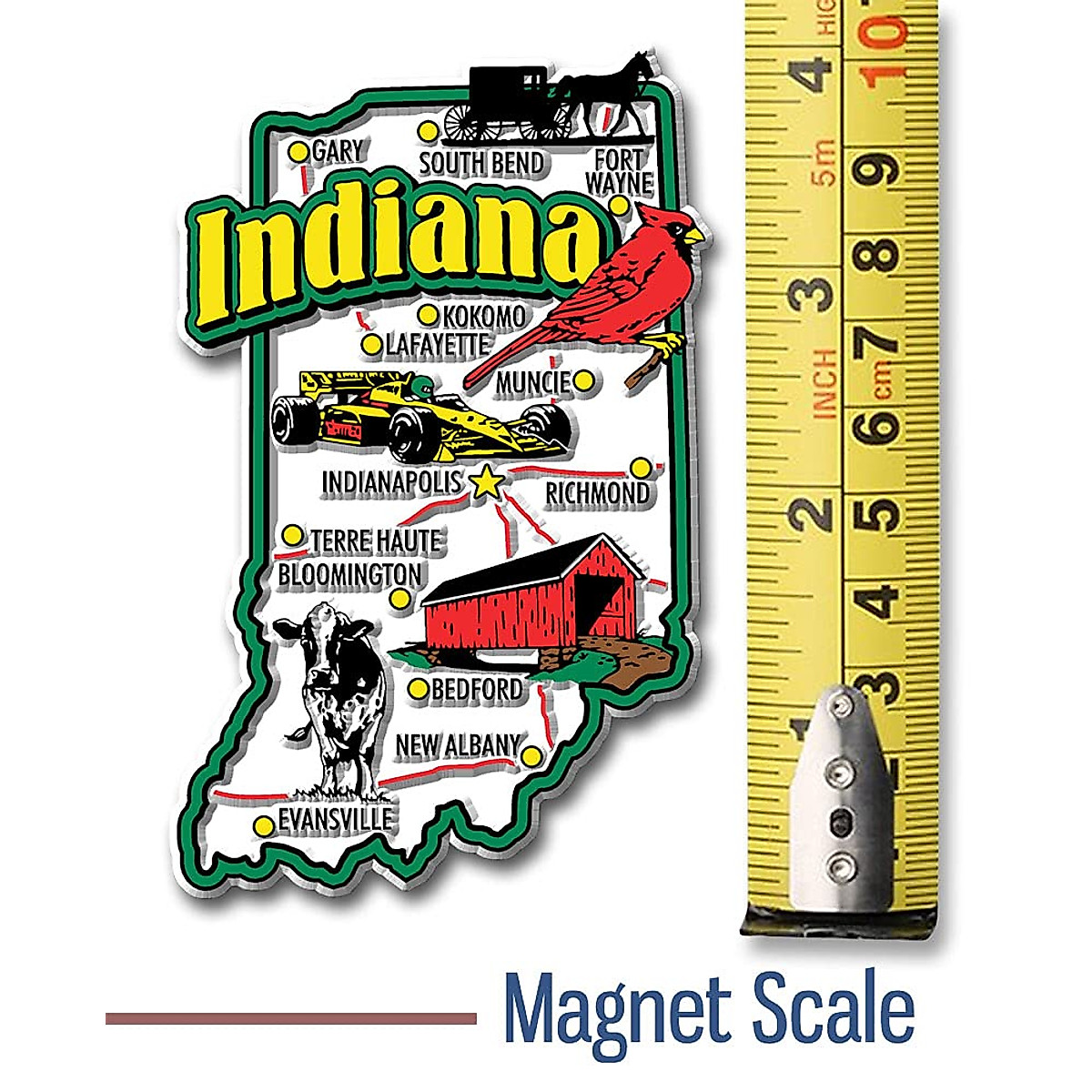 Indiana Jumbo State Magnet by Classic Magnets, 2.5" x 4", Collectible Souvenirs Made in The USA