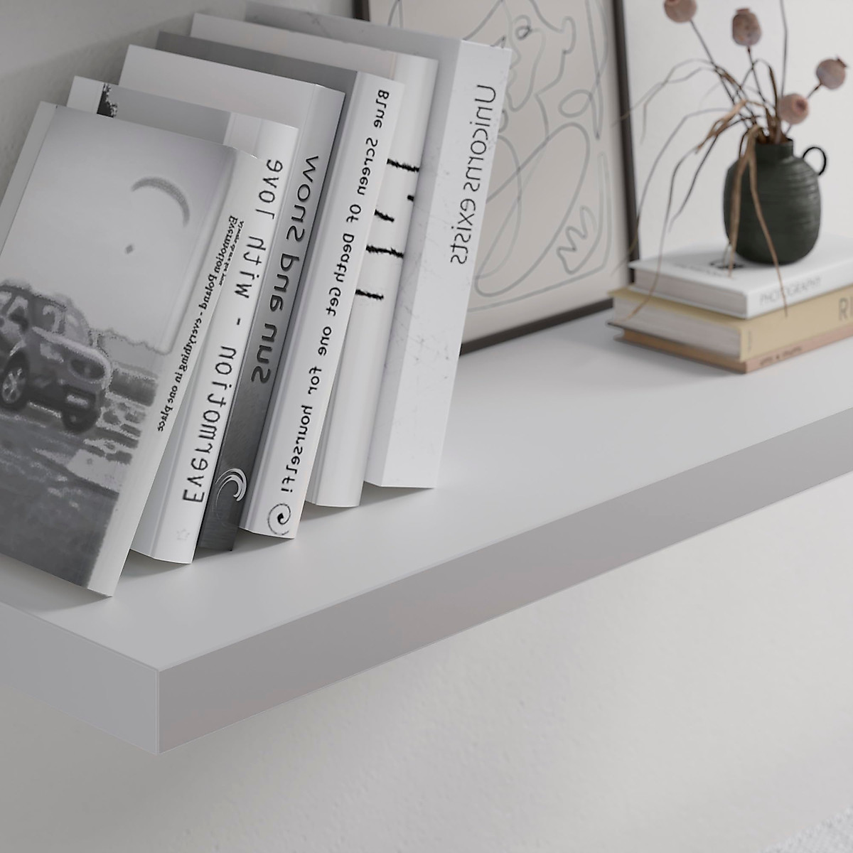 JPND Floating Shelf, Set of 3 Wall Shelf, 36 in W x 12.75 in D x 2 in H Wooden Floating Wall Shelf with Invisible Brackets for Living Room/Bedroom/Bathroom/Kitchen Storage and Decor, White