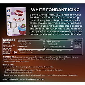 White Fondant Icing - 4 oz. - Ready to Use Cake Decorating Frosting - Easy To Roll, Moldable, Kosher, Dairy Free, and Nut Free - White Fondant For Cakes Cupcakes and Cookies - By Baker’s Choice