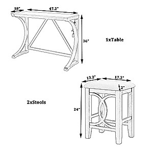P PURLOVE 3-Piece Bar Table Set, Dining Table Set,Breakfast Bar Table for 2,Counter Height Dining Table Set with USB Port and Upholstered Stools for Kicthen Room,Dining Room