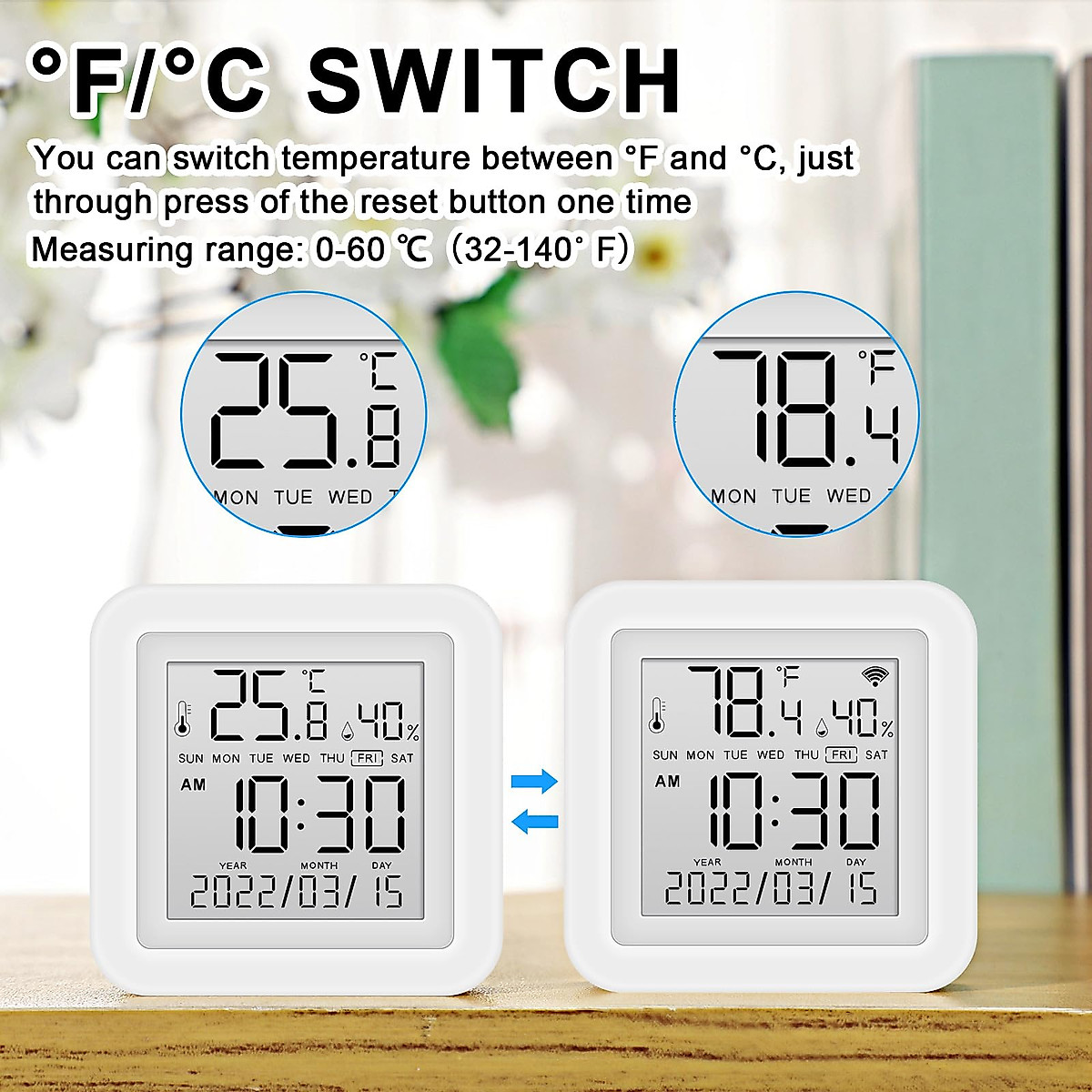 Flutesan 2 Pcs Smart Wireless Temperature Monitor Humidity Monitor Wireless Hygrometer Thermometer Digital Room Compatible with APP Notification Alert and LCD Display House
