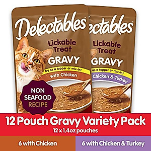 Hartz Delectables Gravy Non-Seafood Lickable Wet Cat Treat & Food Topper, Chicken Flavor Variety, 12 Pack, 1.40 Ounce (Pack of 12)