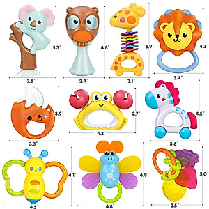 TOY Life 10PCS Baby Rattles Teether Rattles Toys - Rattle Teething Toys for Babies- Grab Shaker and Spin Rattle - Baby Chew Toys for 0 3 6 9 12 Month Newborn Infant Baby…
