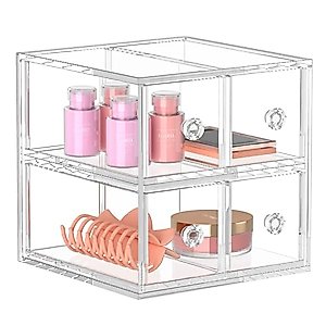 AITEE Acrylic Clear Makeup Organizer with 4 Drawers Stackable Cosmetics Storage Display Case for Vanity,Bathroom Counter, Dresser,Desktop,Countertop Holder for Lipstick, Eyeshadow, Nail Polish