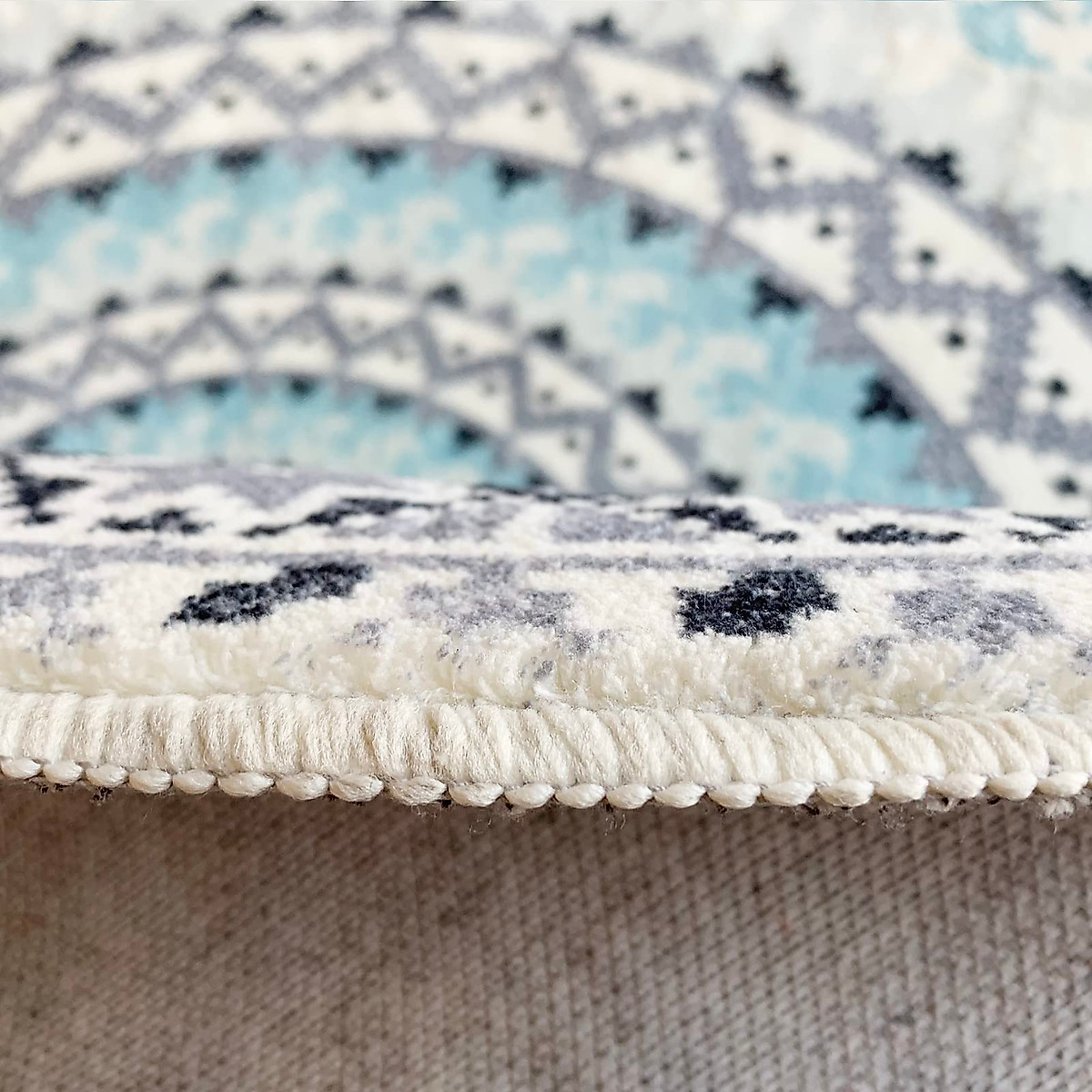 Faux Fur Boho Round Rug Round Area Rug Washable Rug Non-Slip Gray and Blue Small Round Rug Ultra Sofa Carpet for Living Dining Room Bedroom 3'x3' Round Blue/Multi