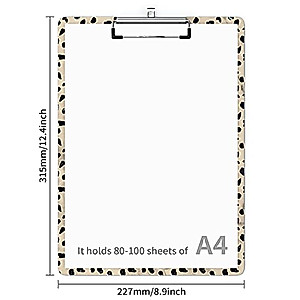 Cute Clipboard with Designs ​Wood A4 Letter Size Hardboard Office Clipboards, Retractable Hole for Hanging Decorative Clip Board - Cheetah Spots（12.4" x 8.9"）