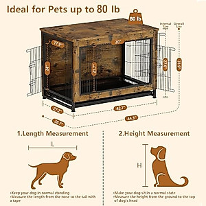 Lamerge Wooden Dog Crate Furniture for Large Dog, Heavy Duty Dog Crate End Table with Pull-Out Tray, 3-Door Dog Kennel, Indoor Pet Furniture, 44.3" L x 28.7" W x 31.9" H, Brown