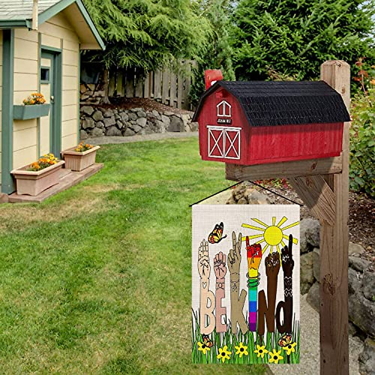 Swooflia Be Kind Garden Flag Spring Summer Flower Small Yard Flag for Outside Decor Burlap LGBT Garden Banner 12x18 Inch Double Sided HYQ-225