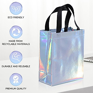 Reusable Gift Bags With Handles,Iridescent Gift Bags Set of 15 Medium Reusable Shopping Bags With for Party Favor Bags,Goodie Bags, Birthday Gift Bag 8x4x10 Inch