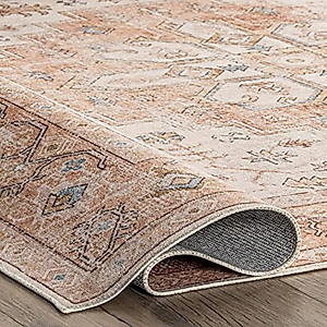 nuLOOM Dawson Machine Washable Distressed Medallion Ultra Thin Area Rug, 8' x 10', Peach
