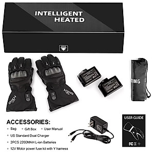 Heated Gloves for Men Women Heated Motorcycle Glove Electric Waterproof Heating Gloves Touchscreen Warming Rechargeable Battery Hand Warmers w/ 12V Motorcycle Cable for Outdoor Work Motorcycling Bike