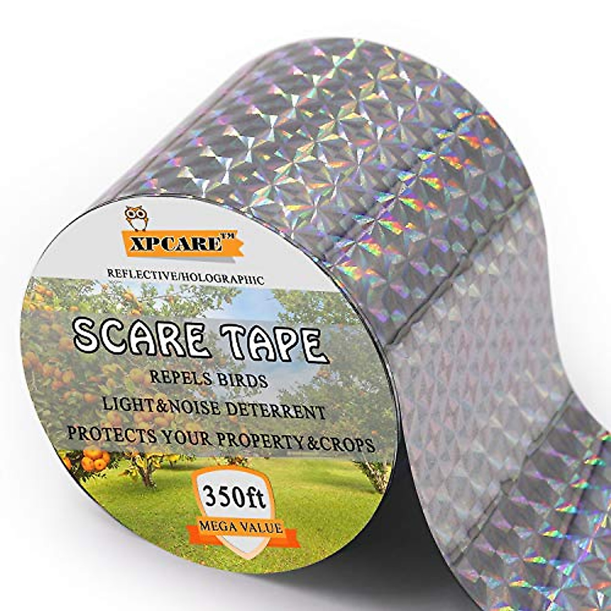 XPCARE Bird Scare Tape Ribbon - 350ft x 2in Reflective Tape Rainbow Tape Products to Prevent Birds from Hitting Windows