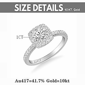 Aihpos 10K Solid Gold Halo Engagement Rings for Women White Gold 1-1/4 Carat (ctw) Moissanite Engagement Rings Wedding Anniversary Promise Rings for Her(Size 10)