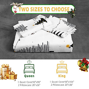 JANSHU 3 Piece Christmas Duvet Cover Queen Size Set, Black Christmas Tree Duvet Cover Set, Christmas Duvet Cover Set with Zipper Closure and Corner Ties, 1 Duvet Cover Queen Size and 2 Pillow Shams.