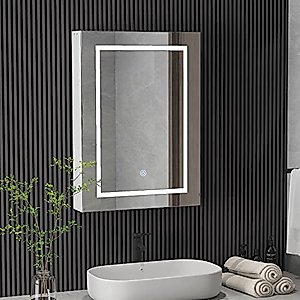 Loye Bathroom Medicine Cabinet with Lights, Aluminum Mirror Lighted Storage Cabinet, LED Medicine Cabinet with Dimmer for Bathroom (20 inches x 28 inches ), White