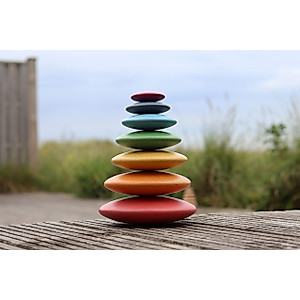 TickiT Rainbow Buttons - Set of 7 - Wooden Stacking Stones for Babies and Toddlers Aged 0+ - Natural Toy for Early Development and Open-Ended Play
