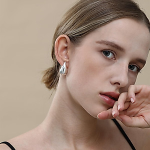 Apsvo Chunky Small Gold Hoop Earrings for Women, Dupes Earrings Lightweight Waterdrop Hoops, Hypoallergenic Gold Plated Earrings Fashion Jewelry Gold&Silver Set