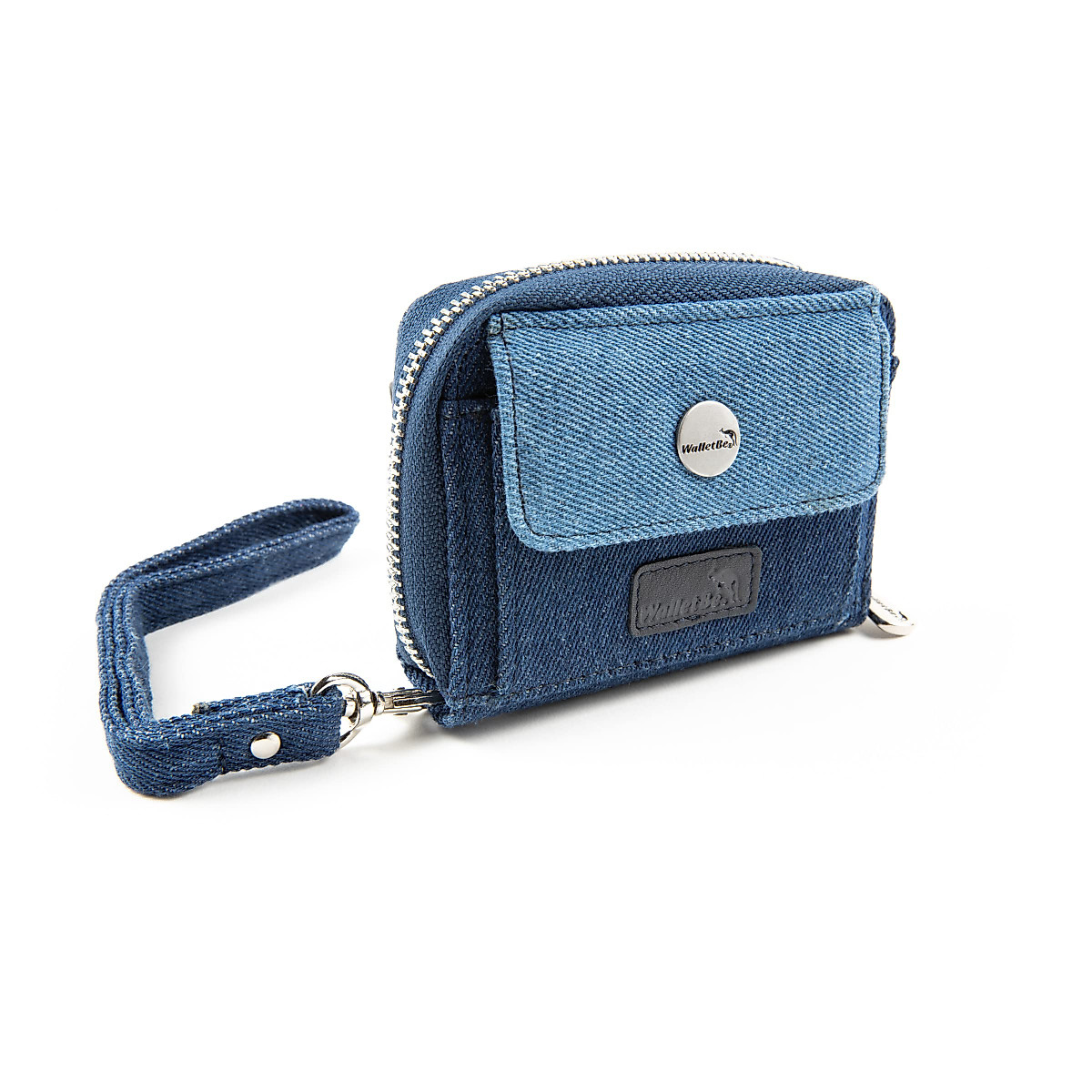 WalletBe Women's Wallet RFID Cash Card Coin Accordion Clutch with Wristlet Blue Denim