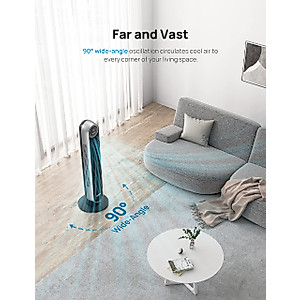 Dreo Tower Fan for Bedroom, 25ft/s Velocity Quiet Floor Fan, 90° Oscillating Fans for Indoors with 4 Speeds, 4 Modes, 8H Timer, Standing Fans, Bladeless Fan, Silver, Nomad One (DR-HTF007)