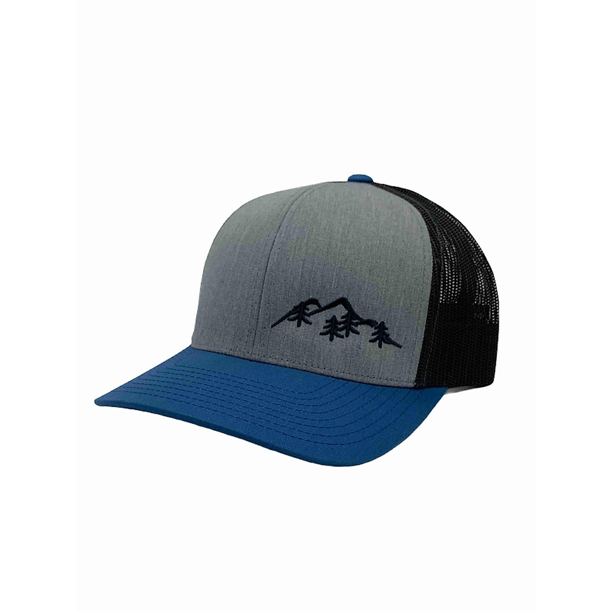 Apollo Cap Co. Trucker Cap - Embroidered Mountains & Trees Hat, Snapback Heather Grey