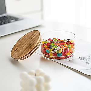 Glass Candy Dish with Bamboo Lid Small Candy Bowl Decorative Cookie Jar Clear Salad Bowl Buffet Storage Container for Home Kitchen Coffee Table Office Desk and Party Wedding ( Diameter: 4.33 Inch )