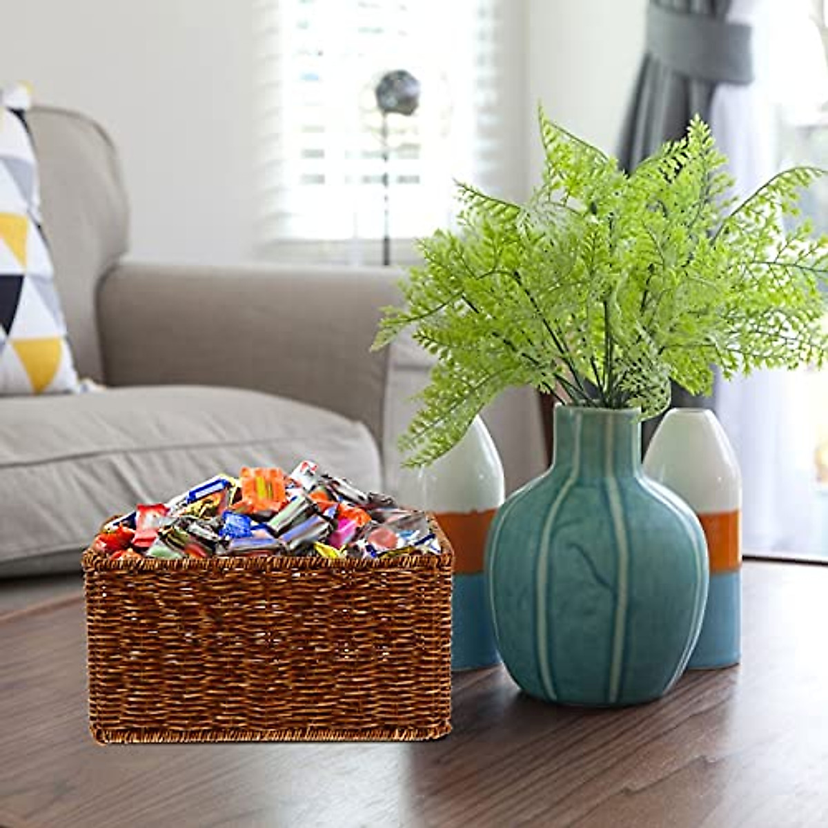 BESPORTBLE Wicker Basket Rectangular with Handles for Shelves Water Hyacinth Basket Storage Natural Baskets for Organizing Wicker Baskets for Storage