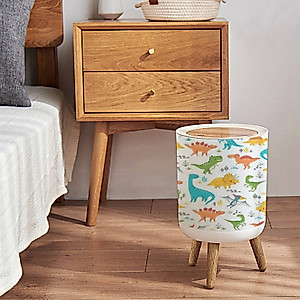 KCDCYCZEAL Small Trash Can with Lid Surface Cute Dinosaurs Round Recycle Bin Press Top Dog Proof Wastebasket for Kitchen Bathroom Bedroom Office 7L/1.8 Gallon