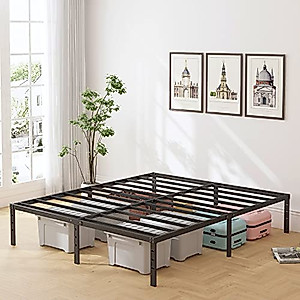 HOBINCHE 18 Inch Metal King Size Bed Frame No Box Spring Needed - Easy Assembly Heavy Duty Noise Free Narrow Bedframes - Double Black Basic Anti Squeak Steel Slats Platform with Storage