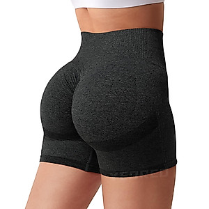 YEOREO Women High Waist Workout Yoga Gym Smile Contour Seamless Cycling Shorts Black XXL