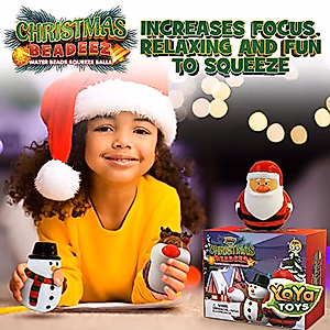 YoYa Toys Christmas Squishies Beadeez - Water Beads Squeeze Balls for Anxiety & Stress Relief, Focus, & Relaxation, Slow Rising Toys for Kids & Adults, Great Gift, 3-Pack Holiday Squishes Set