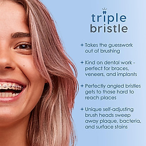 Triple Bristle Original Sonic Toothbrush | Rechargeable 31,000 VPM Tooth Brush | Patented 3 Head Design | Angled Bristles Clean Each Tooth | Dentist Created & Approved Original