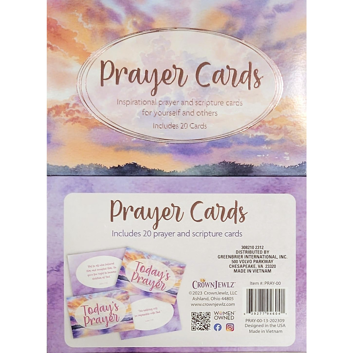 CrownJewlz Christian Floral Splash Prayer & Scripture Cards, 2 Assorted Sets (20 ct Each), (PRAY-00-2)