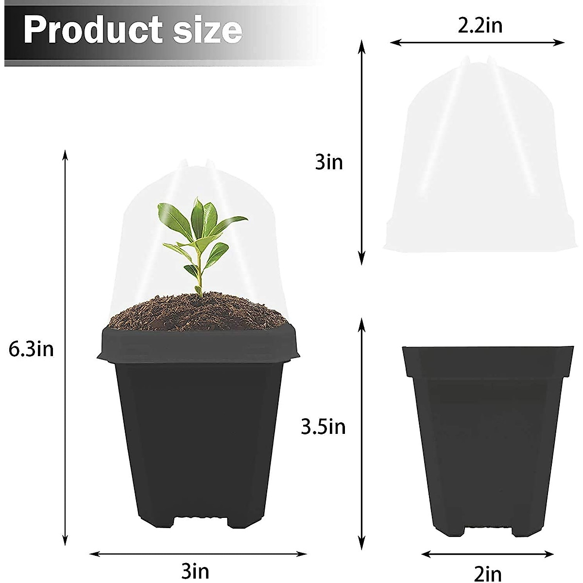 EBaokuup 10PCS Plant Nursery Pots with Humidity Dome, 3" Soft Plastic Gardening Pot Square Plant Container, Seed Starting Pot with Drain Holes for Seedlings/Vegetables/Succulents/Cuttings