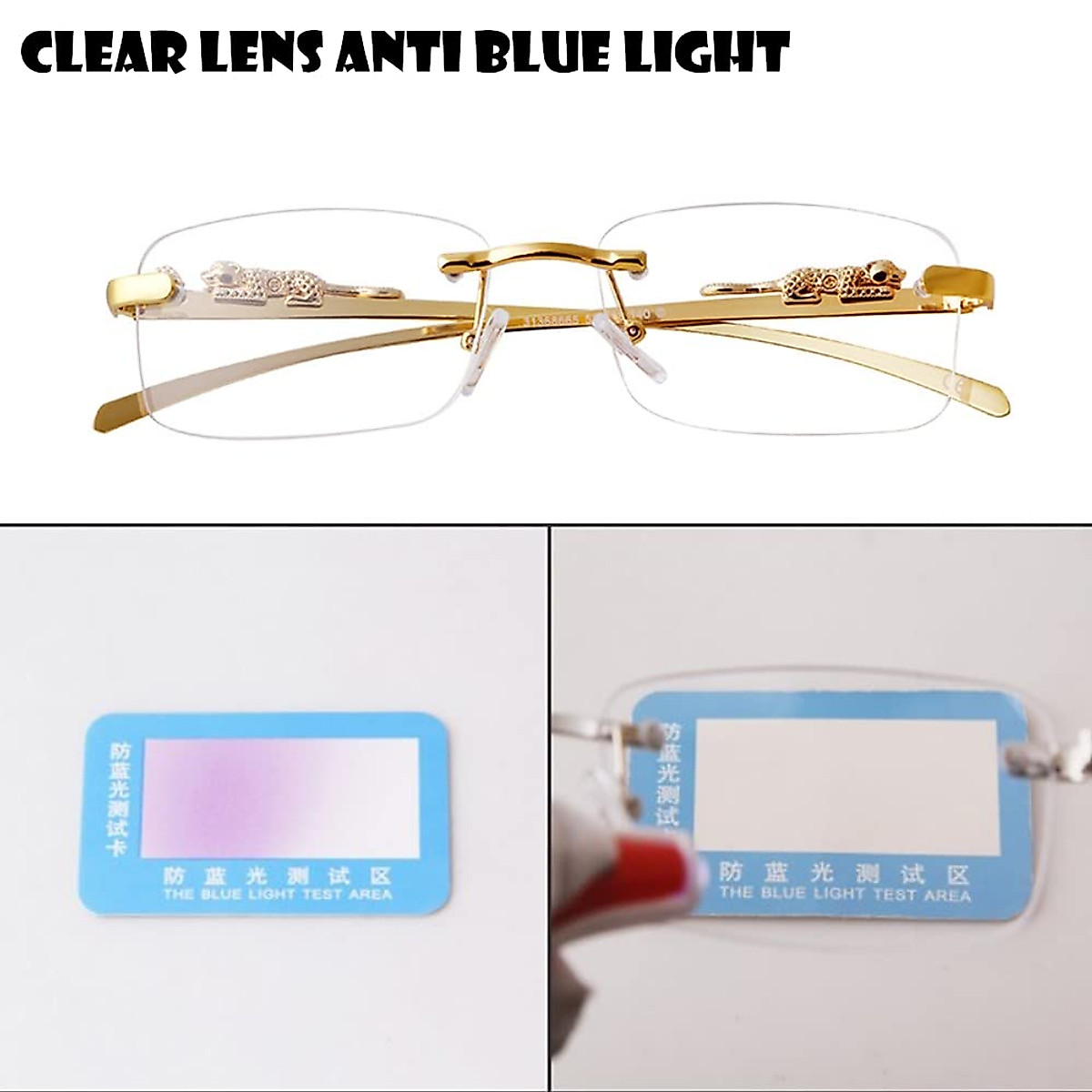 ADE WU Vintage Rimless Sunglasses Retro Gold Metal Frameless Rectangle Clear Lens Sun Glasses for Men Women