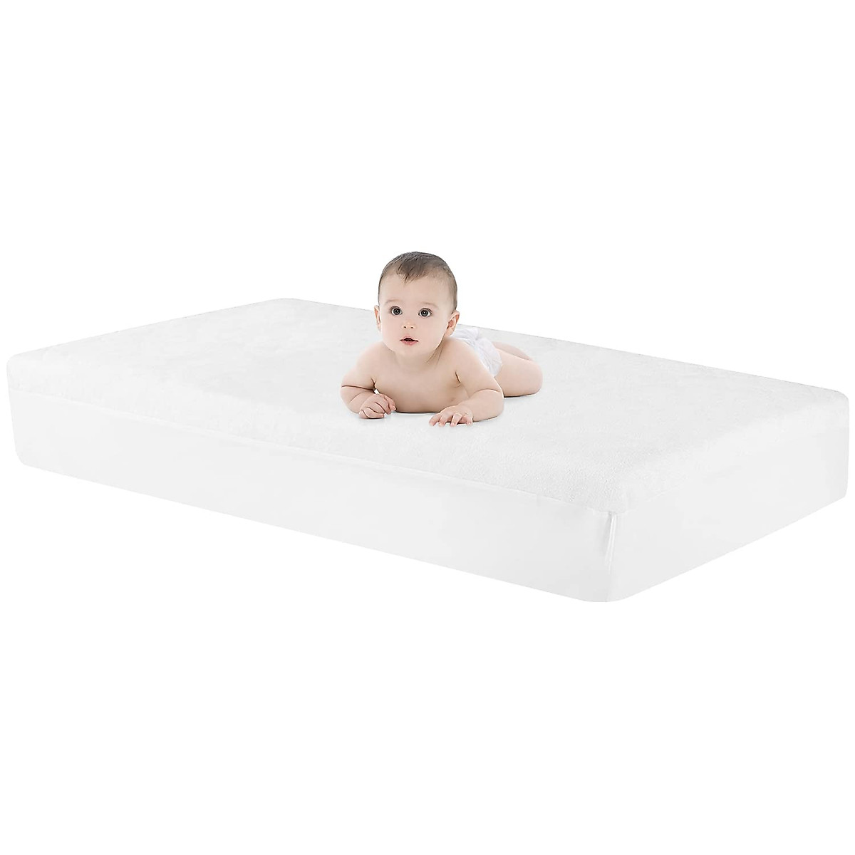 HIPHOP PANDA Baby Waterproof Crib Mattress Protector - Rayon Made from Bamboo, Baby Bedding Mattress Pad Cover Sheets for Toddler - Durable & Easy to Clean (White, 28x52 Inch - Pack of 1)