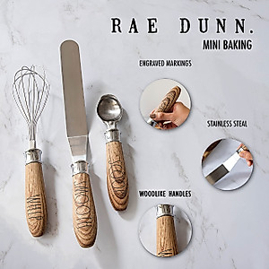 Rae Dunn Everyday Collection Dessert Set- Ice Cream and Cookie Dough Scoop, Spreader, and Whisk with Wooden Handles